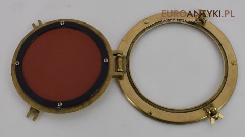 Bulaj. Lusterko marynarskie. Lustro w bulaju okrętowym z mosiądzu ...